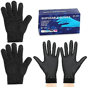 BBQ Gloves Kit 100 Ct Nitrile Gloves and 2 Cotton Glove Liners Disposable Glove Kit with Washable Heat Resistant Liner Reusable Oven Mitts with Replaceable Covers for Grilling Cooking Gloves, Black