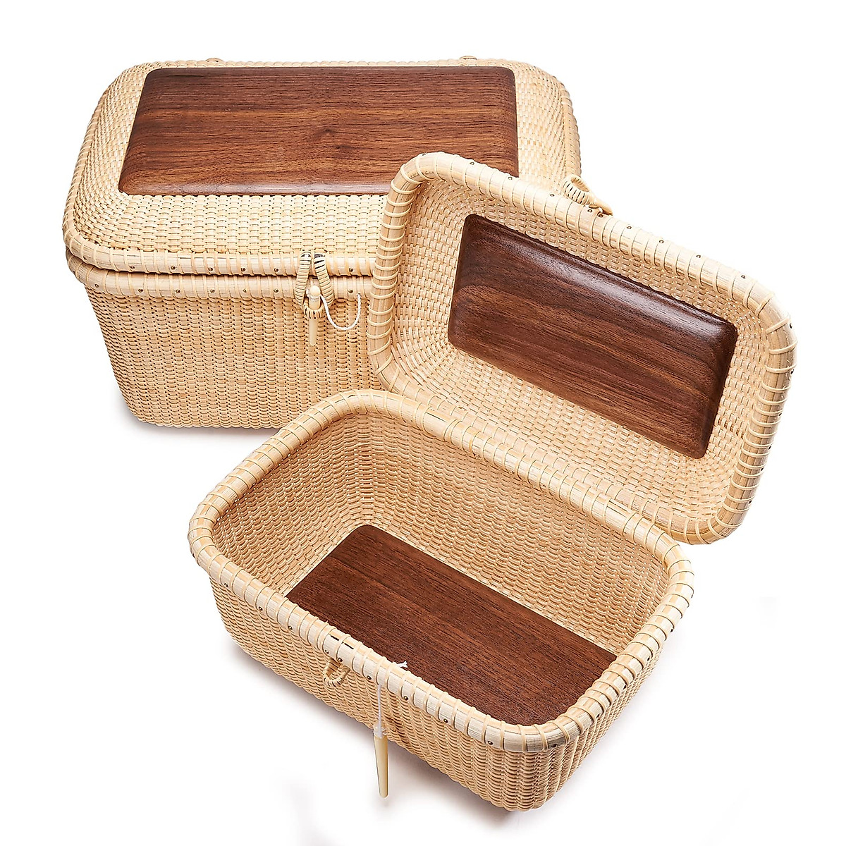 Teng Jin Decorative with Lid Handmade Nantucket basket A gorgeous little jewelry box Cane staves finely-woven home-storage-baskets-and-containers Arts,Luxury Container