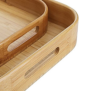 Dicunoy Set of 2 Bamboo Serving Tray, Solid Wood Breakfast Tray with Handles, Large Bamboo Food Tray Great for Dinner, Tea, Coffee, Bar, Parties, 15.6" L x 10.8" W /12.6" L x 8.5" W