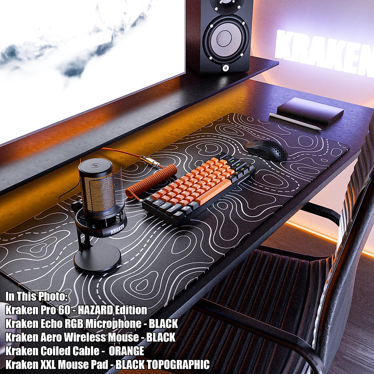 Kraken Orange Coiled Keyboard Cable - Artisan Orange Coiled USB C Cable with Aviator Connector for Mechanical Gaming Keyboards (Orange)