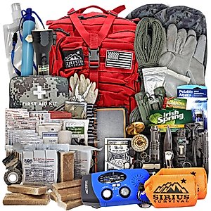 Sirius: Pre-Packed Bug Out Bag - 72 Hour Kit for 2 People - Bugout Backpack Survival Kit - Premium 50L Go Bag Tactical Backpack - Essential Bug Out Gear - Upgraded Survival Backpack (Red)