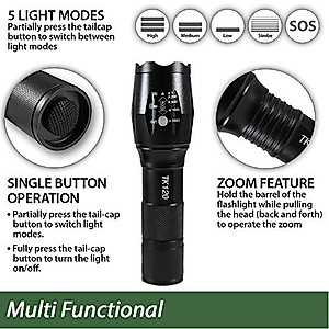 EcoGear FX LED Flashlights - Small Camping Flashlights with High Lumens, 5 Light Modes, Zoomable Beam - Bright Tactical Flash Light for Outdoor Home and Emergency [2 Pack]