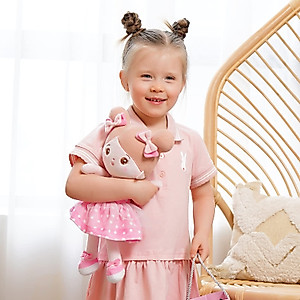 OUOZZZ Soft Baby Doll for Girls - My First Baby Doll Birthday Gifts for Girls Plush Rag Dolls Pink Dress Toy for Toddlers Kids Infants 15"