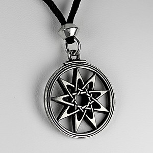 Ninefold Goddess Pendant Wiccan Pagan 9 Point Star Necklace - Pewter