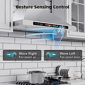 BRANO 30 Inch Wall Mount Range Hood with Voice/Gesture/Touch Control, 900 CFM Kitchen Hood Vent with 4 Speed Exhaust Fan, Ducted/Ductless Convertible Stove Hood with Memory Mode, 4 Adjustable Lights