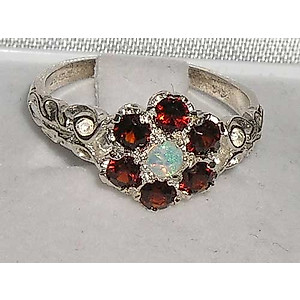 LetsBuyGold 925 Sterling Silver Natural Opal and Garnet Womens Promise Ring - Size 6.5