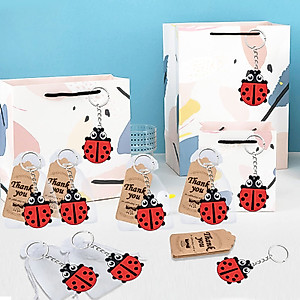 Elecrainbow 60 Pack Ladybug Party Favors Include 20 Keychains,20 Thank You Tags and 20 Goodie Bags for Ladybug Lover, My Little Ladybug Themed Party, Baby Shower, Birthday, Goodie Bag Fillers