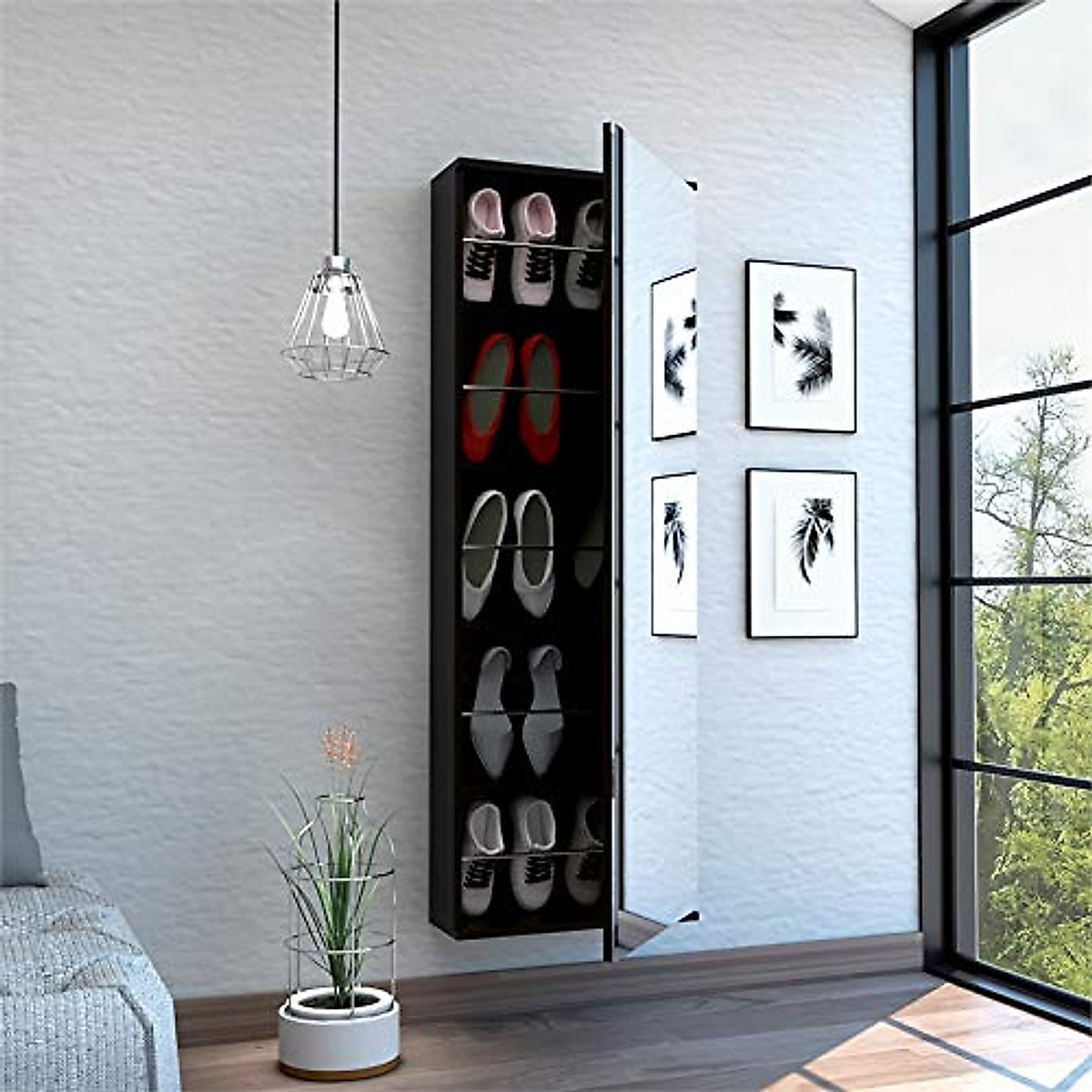 Tuhome LETO Wall Mounted Shoe Rack with Mirror
