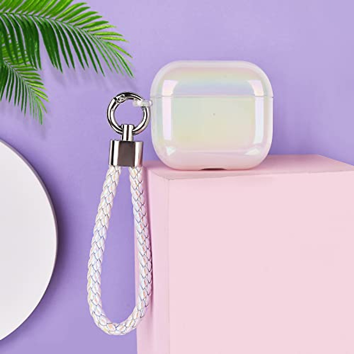 AIRSPO AirPods 3 Case Cover Clear Lasher Hard PC Protective Case Colorful AirPod 3 Cover Skin Compatible with Apple AirPods 3rd Generation with Keychain (Glittery White)