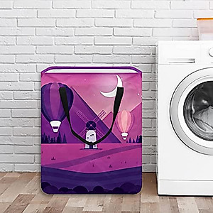 Windmill Night Purple Laundry Basket Large Cloth Organizer Bag Basket Foldable Laundry Hamper with Handles