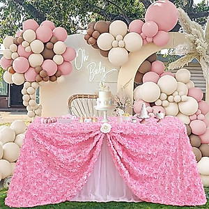Baby Shower Tablecloth 50x102 Inches Pink Tablecloth Rectangle Satin Overlay Rosette Tablecloth 3D Floral Tablecloth for Wedding Party Event