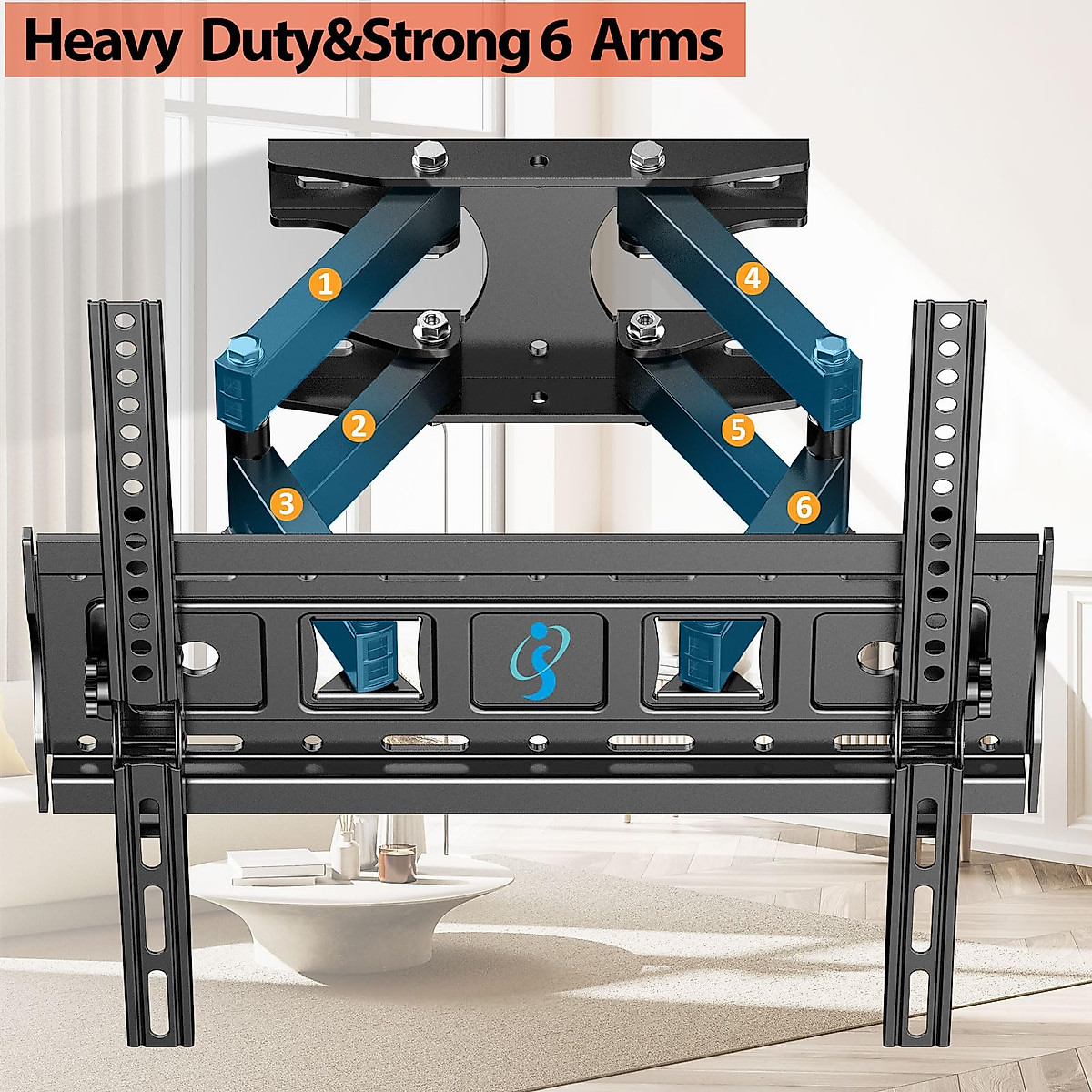 SJBRWN Full Motion TV Wall Mount for 26-65 Inch Flat Curved Screen TVs,Tilt and Swivel TV Mount with Articulating 6 Arms Extension Rotation, Max VESA 400X400mm Ups to 99 lbs Wall Mount TV Bracket