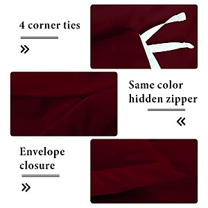 ROYALE LINENS Burgundy Duvet Cover Queen Size - Queen Duvet Cover Set - 3 Piece Double Brushed Queen Duvet Covers with Zipper Closure, 1 Duvet Cover 90x90 inches and 2 Pillow Shams (Queen, Burgundy)