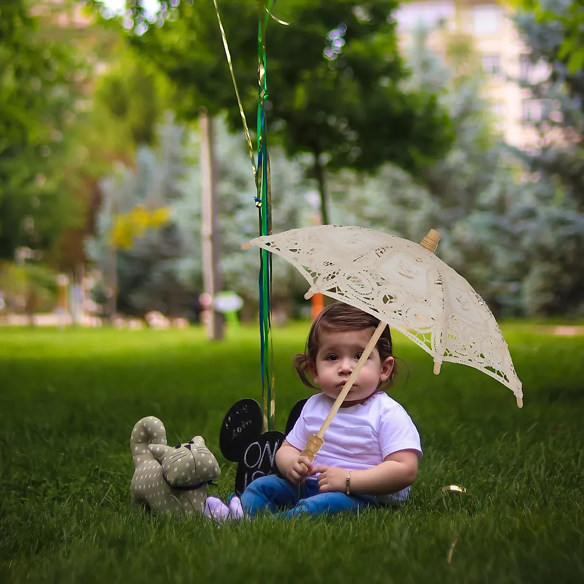 5pcs Girls Floral Photo Photography Cloth Umbrellas Decorative Flower Layout Lace Small Parasols Accessories Bride Girl Embroidery Umbrella Children Decoration Lady