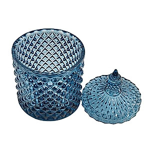 Sizikato Diamond Faceted Crystal Glass Candy Jar with Lid, 18oz Blue Decorative Jar, Nut Jar, Dried Fruit Storage Jar.