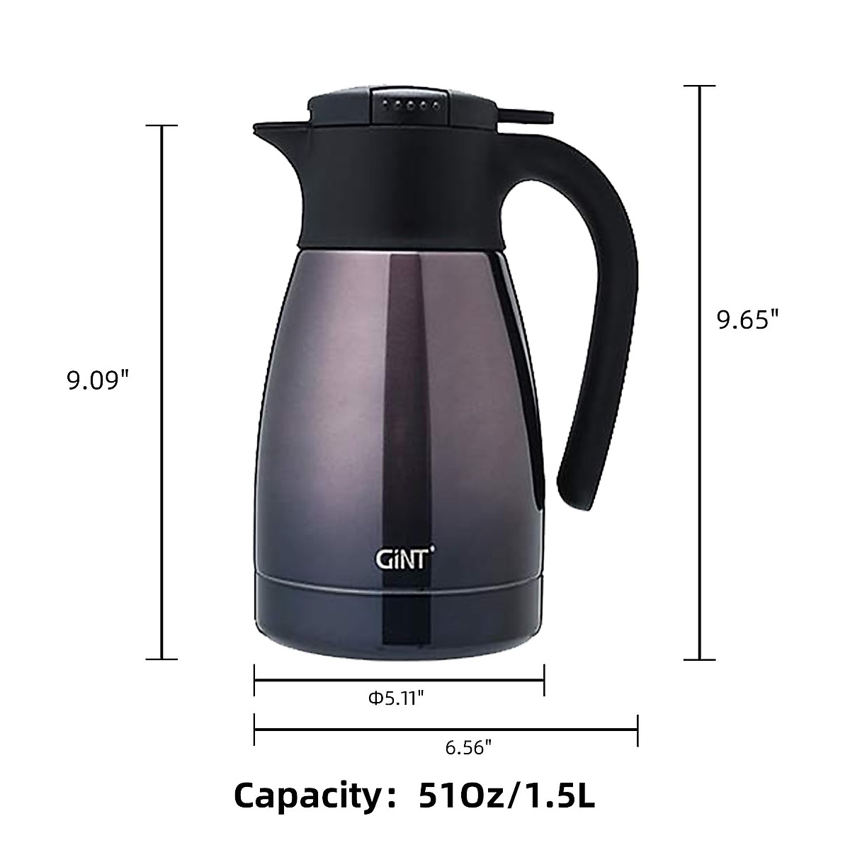 GiNT 51Oz Stainless Steel Thermal Coffee Carafe with Lid/Double Walled Vacuum Thermos / 12 Hour Heat Retention (Purple, 1.5L)