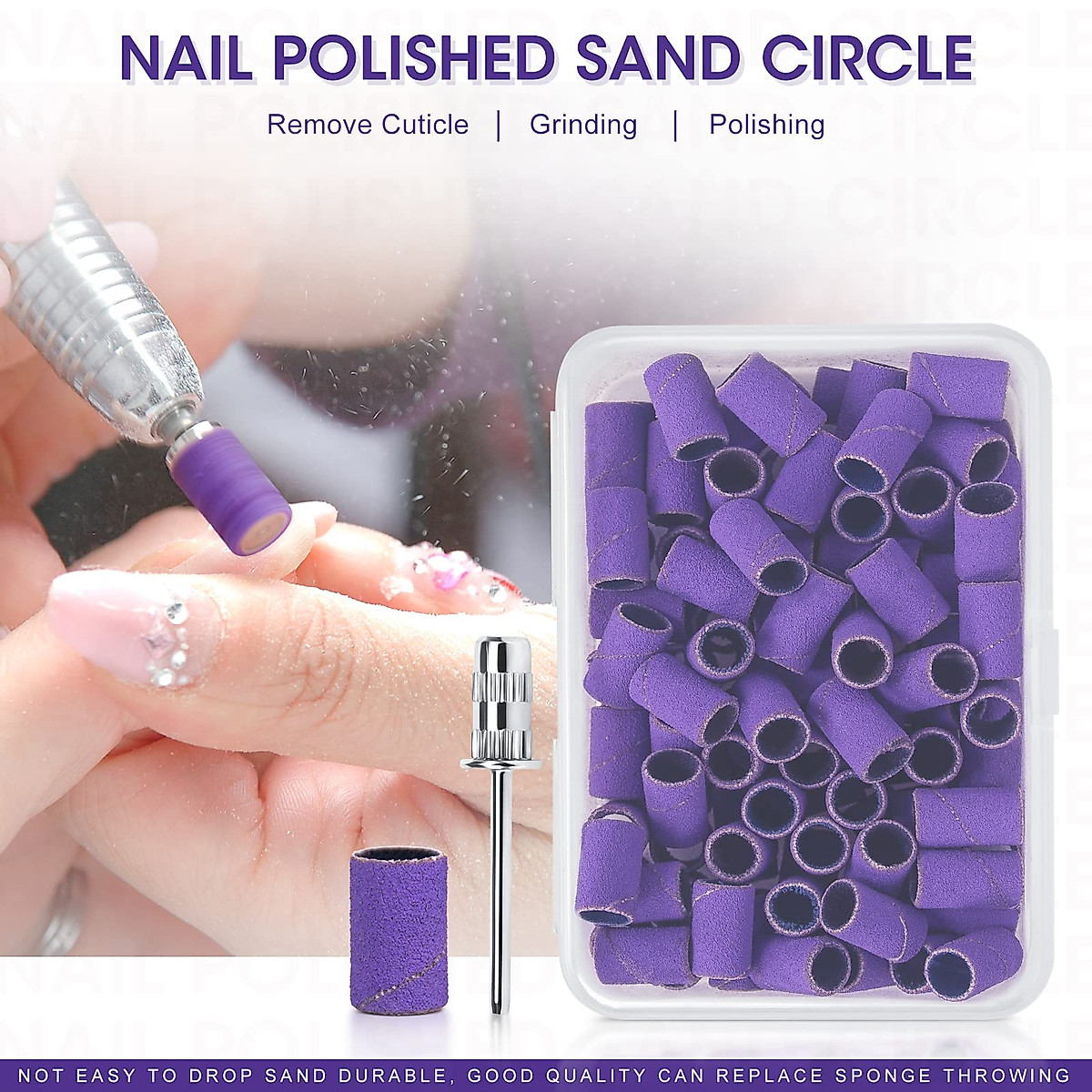 krofaue Sanding Bands Nail Drill Bits Professional Drill Bits Set for Nails 100pcs Sanding Bands Extreme Fine #180 Grits for Acrylic Nails Gel Manicures and Pedicure with 3/32" Mandrel Bit