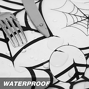 ibohr 3 Pack Halloween Disposable Tablecloth Large Size Spider Web Vinyl Waterproof Rectangle Halloween Plastic Tablecloth for Halloween Table Decoration, Home Party Decor, 54 x 108 inch