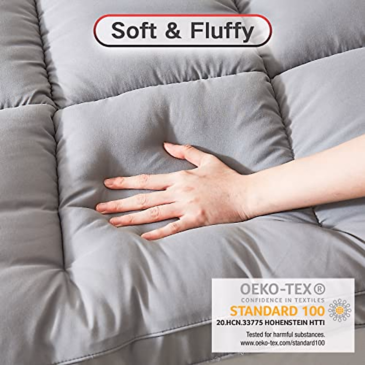 Homemate Queen Mattress Topper,1800TC Cooling Mattress Pad Cover for Deep Sleep, Extra Thick 3D Snow Down Alternative Overfilled Plush Pillow Top with 8-21 Inch Deep Pocket - Queen Size, Grey