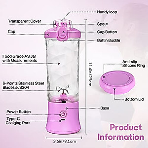 20 Oz Portable Blender for Shakes and Smoothies,4000mAh Electric Juicer, 270W Motor Smoothie Blender with BPA-Free & IP67 Waterproof, USB Fresh Juice Blender with 2 Mixing Modes for Travel, Gym