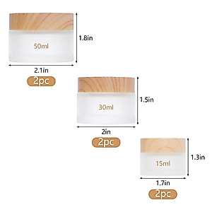 Miayon 6Pcs Glass Cosmetic Container with Wood Grain Lid Refillable Cosmetic Jar Frosted Glass Cream Container with Leak-proof Lid Empty Sample Jar for Makeup,Lotion,Eye Creams,Scrub Cream,Home Travel