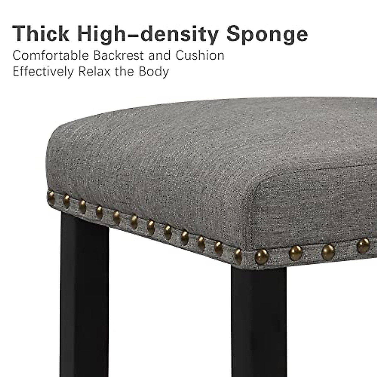 DAGONHIL 24 inch Bar Stools Set of 4, Counter Height Bar Stools with Backs, Nail Head Barstools with Wood Legs, Upholstered Kitchen Island Chairs, Gray