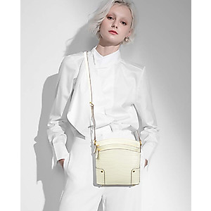 Ainifeel Women's Patent Leather Triple Zip Pocket Crossbody Bag Genuine leather shoulder bags (Medium, Off white)