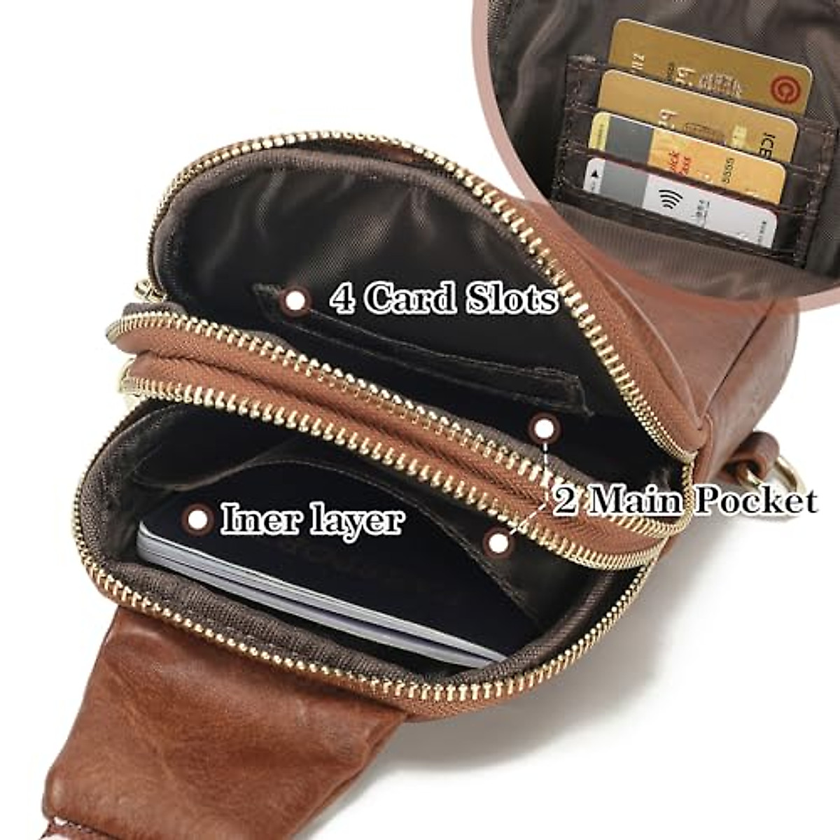 INICAT Travel Small Sling Bag Leather Crossbody Bags for Women Fanny Packs Cross Body Bag for Woman Cross Body Purses(04-brown)