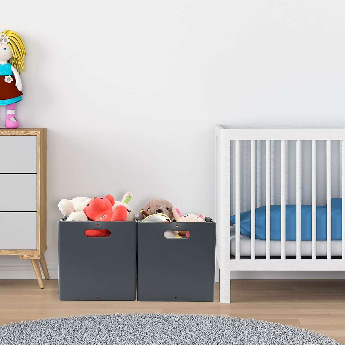 Nesmilers 4 Pack Collapsible Storage Cubes, Foldable Cubes Storage Bins, Grey