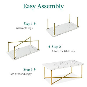 Best Choice Products 44in Rectangular Marble Coffee Table, X-Base Accent Table for Living Room, Dining Room, Home Décor w/Faux Marble Top - White/Bronze Gold