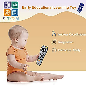 Baby Realistic TV Remote Control Toy with Light and Sound, Upgrade Adjustable Volume, Early Educational Musical Toys with 3 Language English,French and Spanish Gift Toy for 3+ Months Boys or Girls