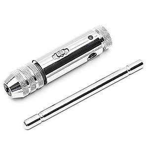 QISF Adjustable Silver T-Handle Ratchet Tap Holder Wrench with 5pcs M3-M8 3mm-8mm Machine Screw Thread Metric Plug T-shaped Tap