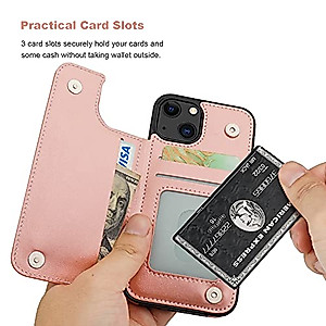 Vaburs Compatible with iPhone 13 Case Wallet with Card Holder, Embossed Butterfly Pattern PU Leather Double Buttons Flip Shockproof Protective Cover for Magnetic Car Mount 6.1 Inch (Rose Gold)