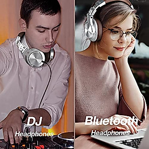 OneOdio A70 Bluetooth Over Ear Headphones, Wireless Headphones w/ 72H Playtime, Hi-Res, 3.5mm/6.35mm Wired Audio Jack for Studio Monitor & Mixing DJ E-Guitar AMP, Computer Laptop PC Tablet - Silver
