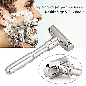 Travel Double Edge Safety Razor, River Lake RZ700 Long Handle Adjustable Classic Safety Shaver Razor (Razor with Protective Case and Stand)
