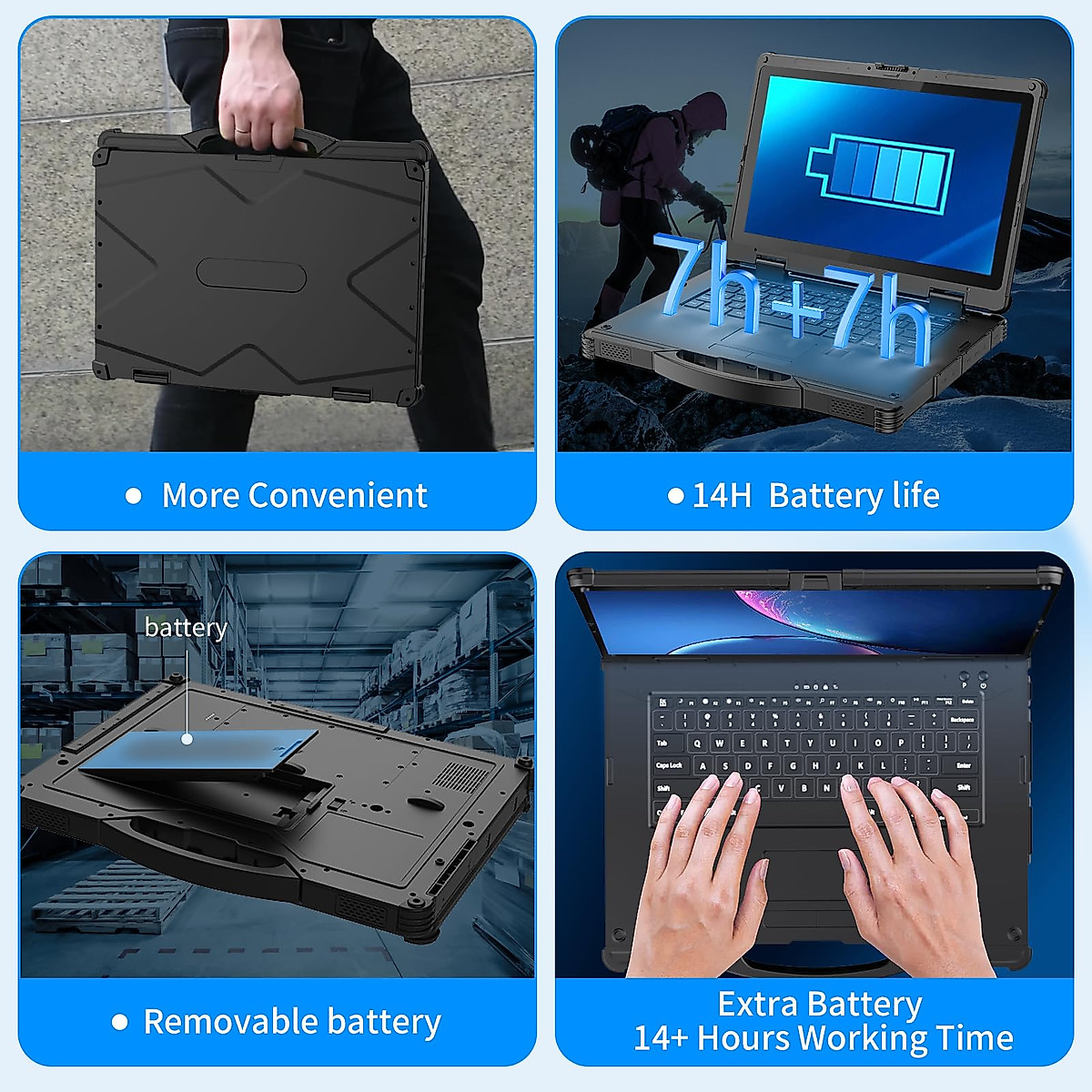 14 Inch Rugged Laptop Intel Core 11th i5-1135G7 700 Nits Sunlight Readable：Rugged Notebook FHD (1920 x 1080) Windows 11/16 GB Total RAM & 256 GB SSD/Wi-Fi 6/BT 5.1/Ethernet Port for Outdoor Work