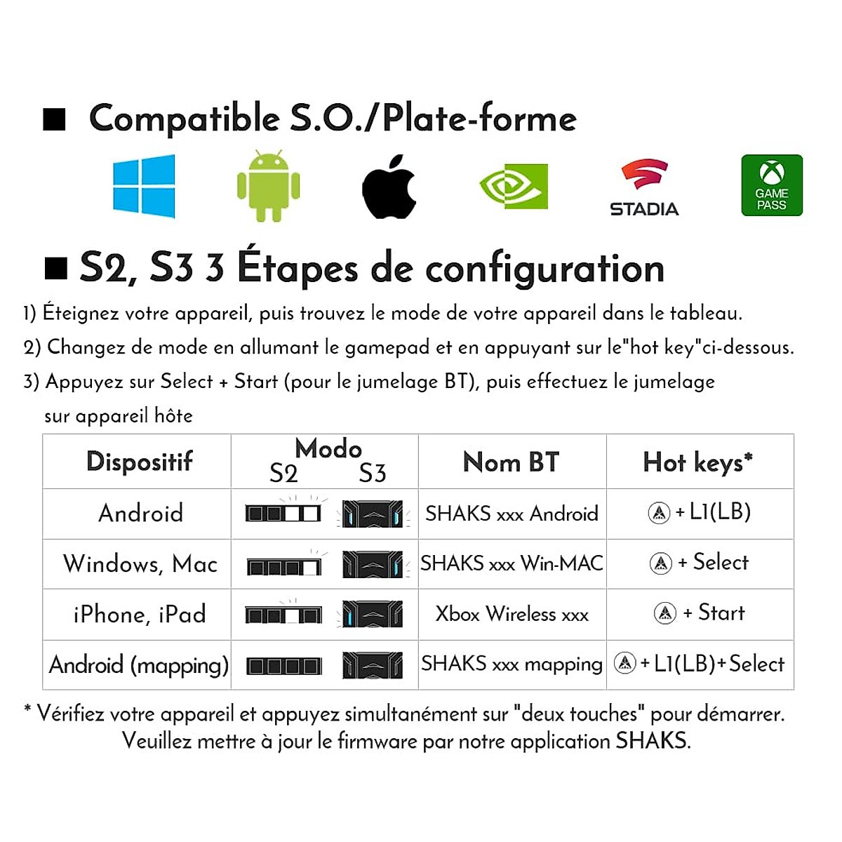 SHAKS S3b Mobile Game Controller for Android, Windows, MacOS, iOS, X-Cloud, Stadia, Geforce - Bluetooth Wireless Gamepad, Powered by Qualcomm
