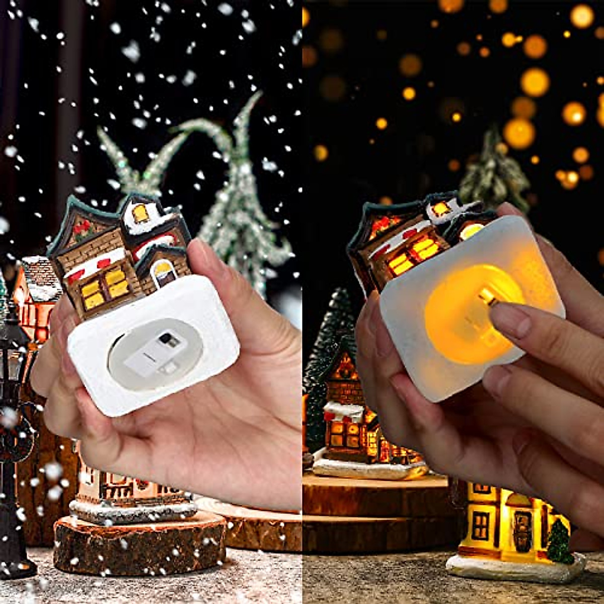 Queekay Christmas Winter Village Houses Set Christmas Miniature Resin Ornament Kits Cedar Bare Branch Tree Street Lamp Room Decor(Retro Style)