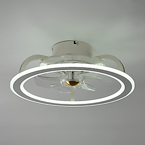 7000FAN Flush Mount Ceiling Fans with Lights Remote Control, Dimmable LED Light 6 Speed Enclosed Ceiling Fan, Low Profile Bladeless Ceiling Fan for Bedroom/Living Room/Small Space, White