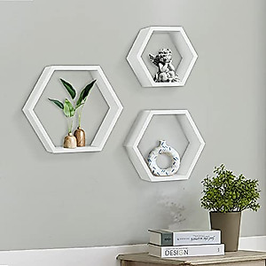 ZGZD White Floating Shelves Hexagon Wall Organizers Display Hanging Shelf for Room, Kitchen, Office, Set of 3