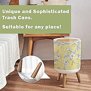 Small Trash Can with Lid Rose hips with flowers and berries seamless Graphic drawing engraving Wood Legs Press Cover Garbage Bin Round Waste Bin Wastebasket for Kitchen Bathroom Office 7L/1.8 Gallon