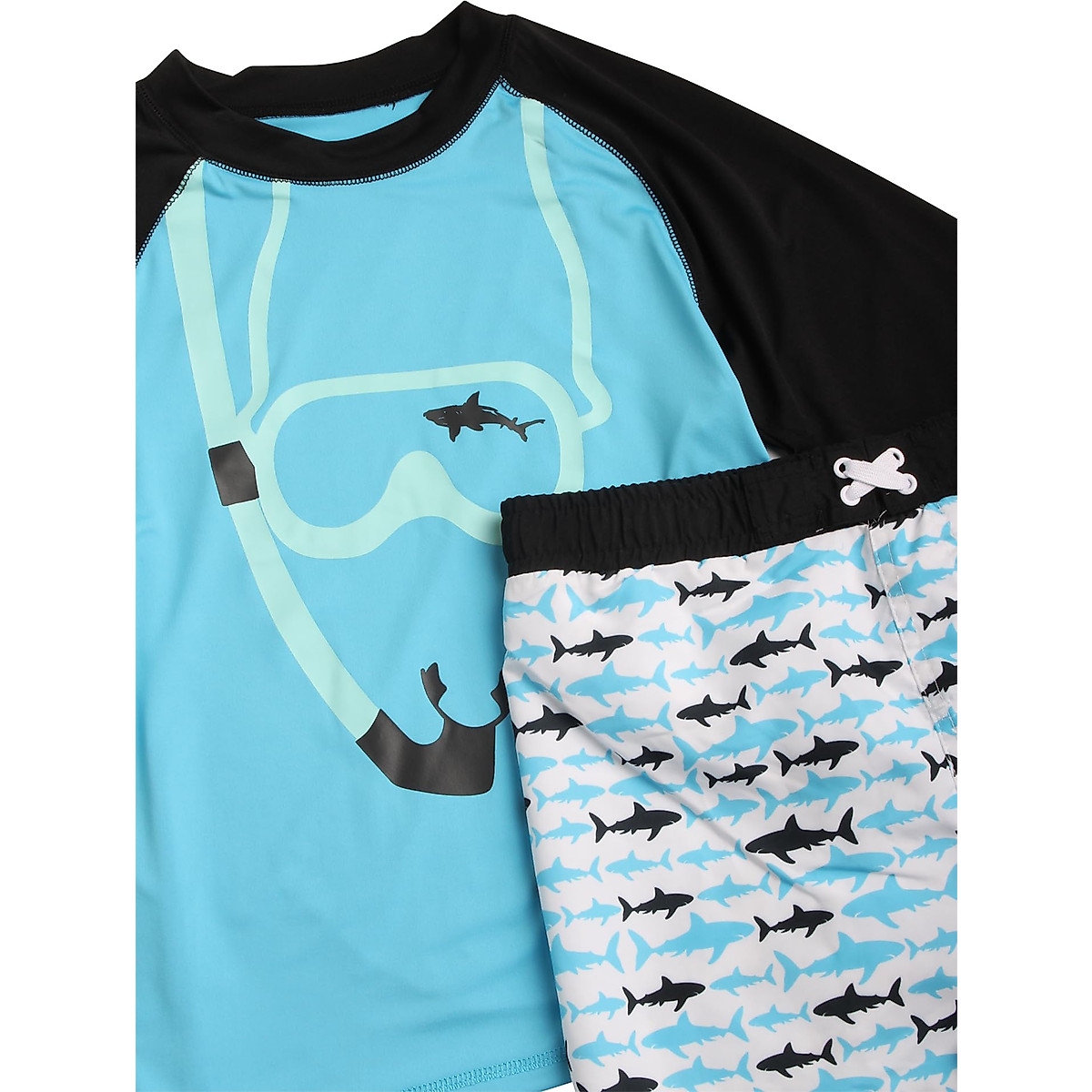 iXtreme Boys' Rash Guard Set - 4 Piece UPF 50+ Swim Trunks and Long Sleeve Swim Shirt (12M-14), Size 7, Royal/Black Shark