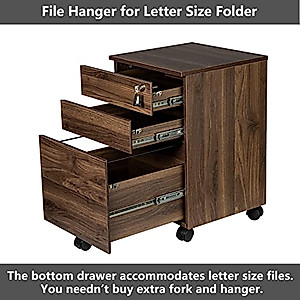 TOPSKY 3 Drawers Wood Mobile File Cabinet Fully Assembled Except Castors (Light Walnut, 16.3x15.7x24.4)