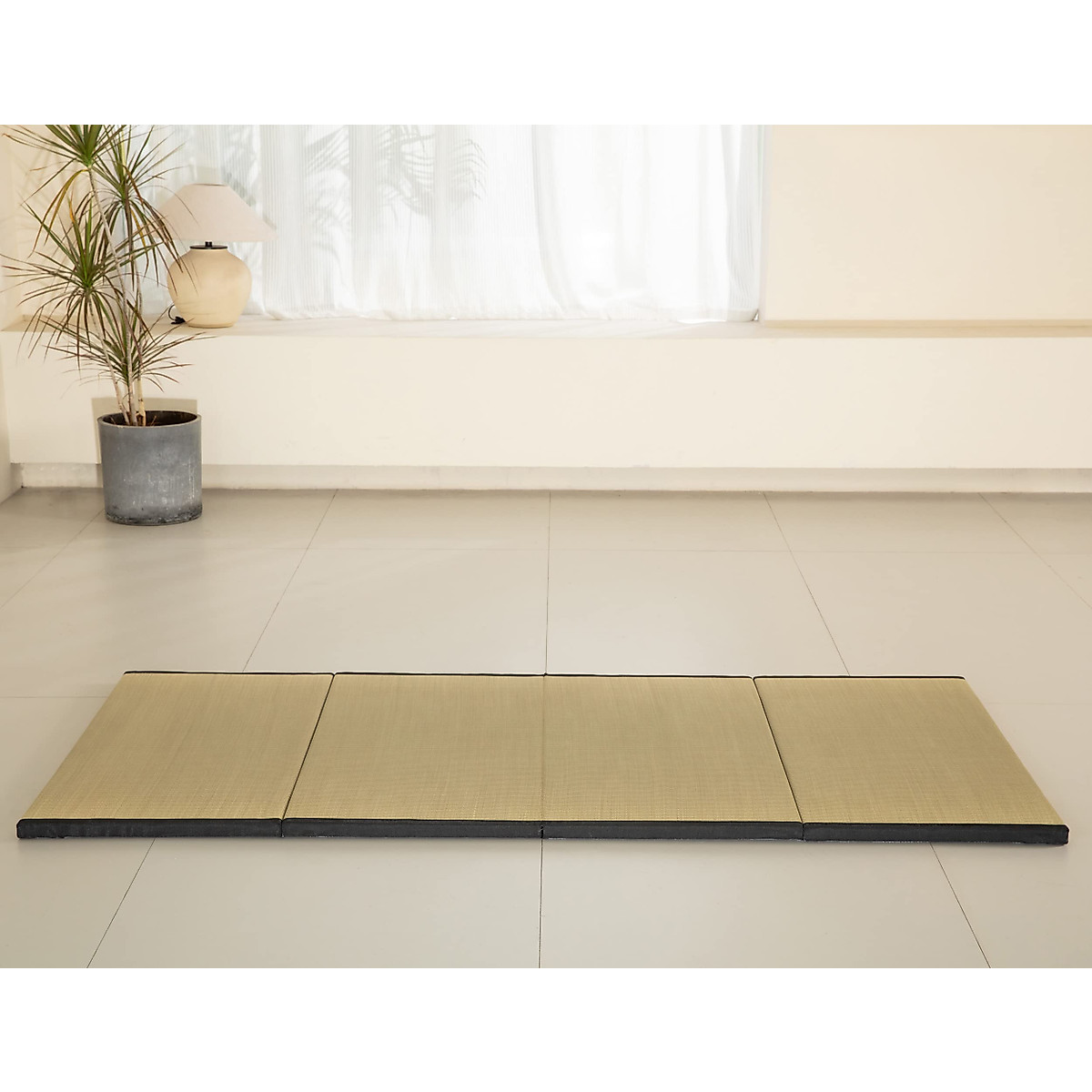 MustMat Tatami Mat Twin XL Japanese Floor Mattress Foldable Bed Frame with Storage Bag Rush Grass 39 x80 x1.4 in (Black)