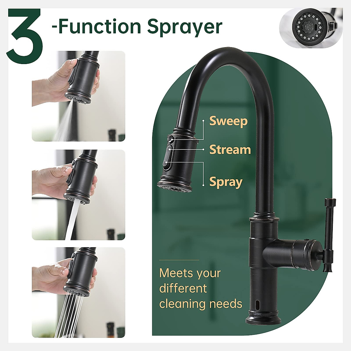 Touchless Oil Rubbed Bronze Kitchen Faucet with Soap Dispenser, DAYONE Single Handle Faucets for Kitchen Smart Motion Sensor Activated Hands-Free Pull Down, Robinet de Cuisine sans Contact