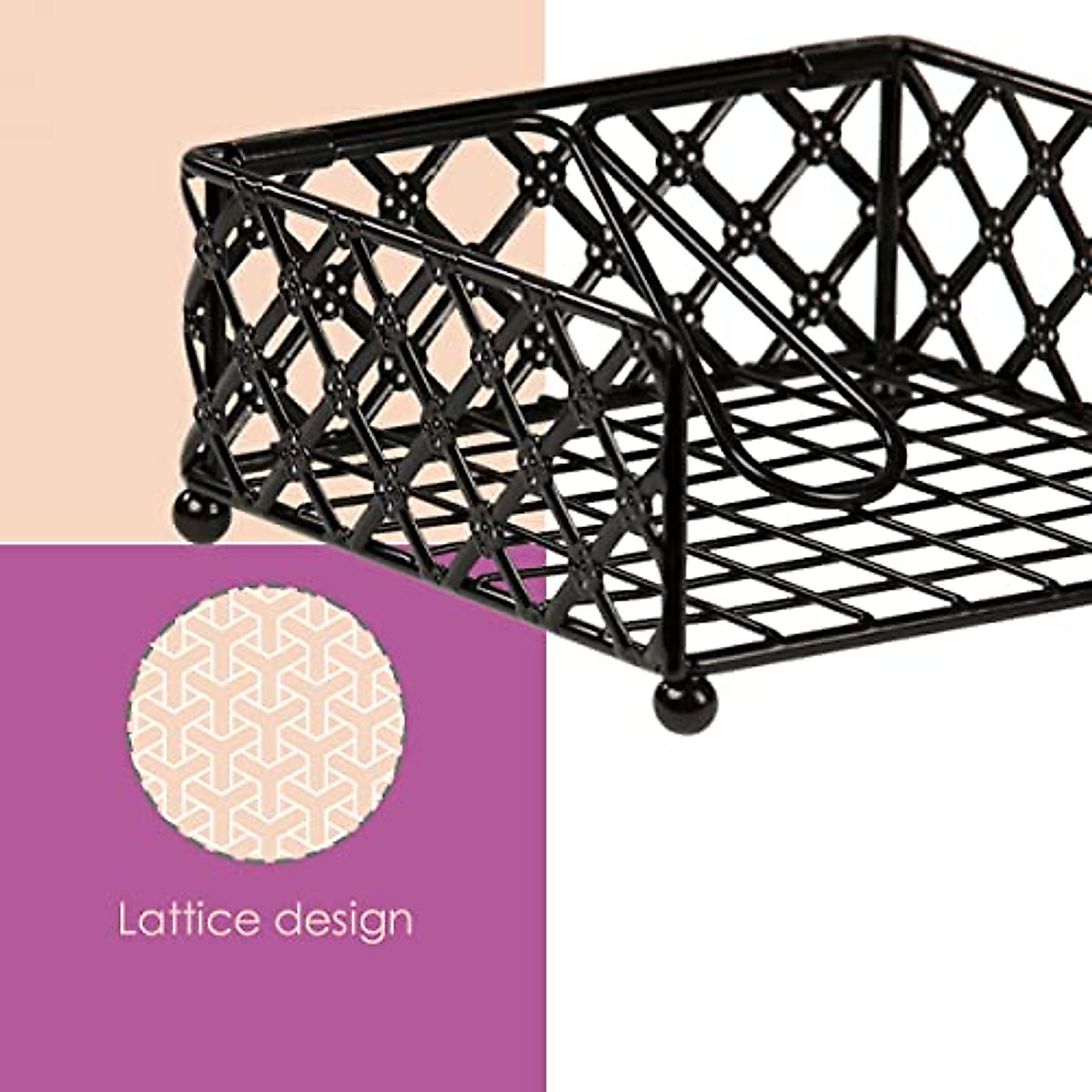 Lattice Collection Flat Napkin Holder (Black), By Home Basics, With Weighted Pivoting Arm | Large Napkin Holder/Napkin Holders For Kitchen