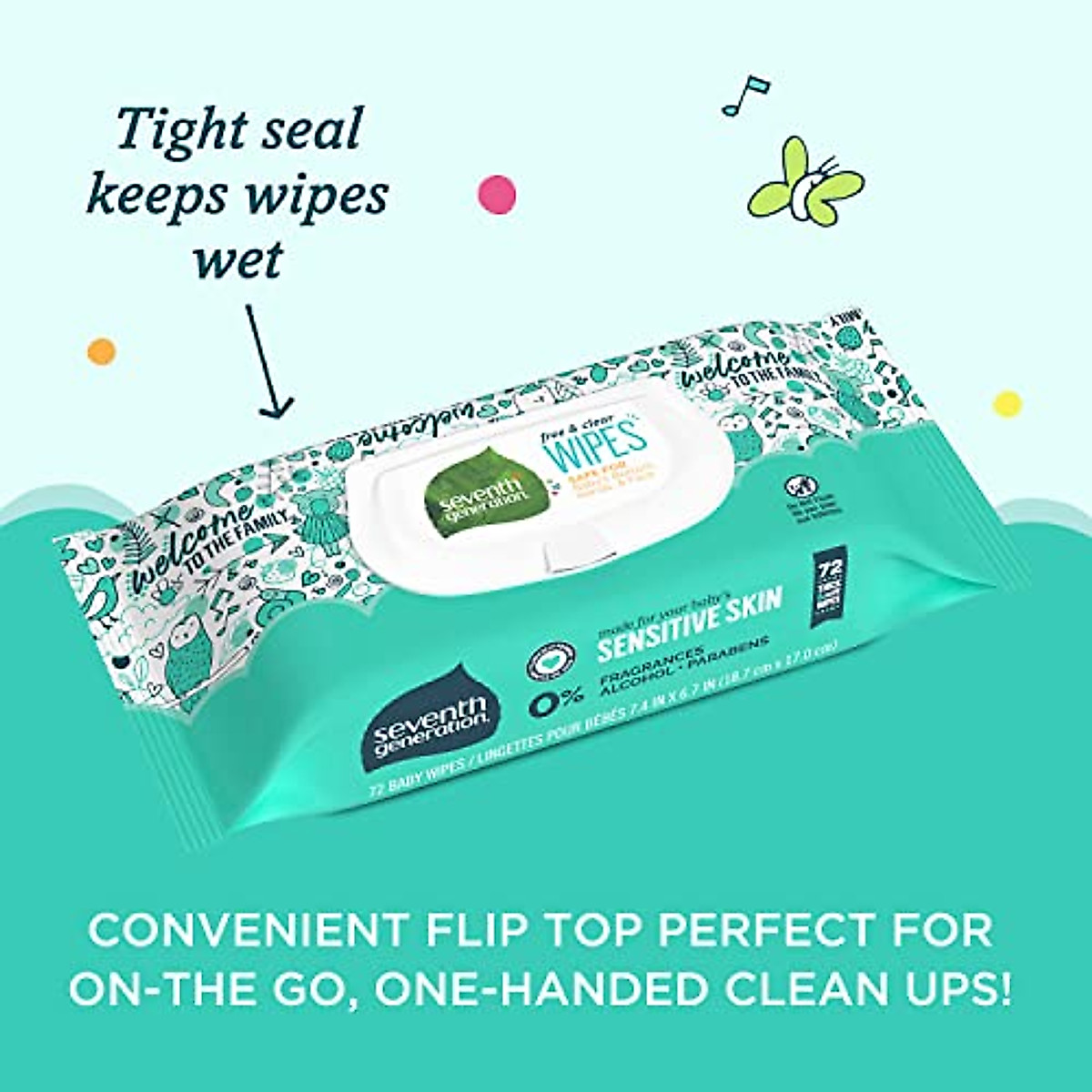 Seventh Generation Baby Wipes with Snap Seal Sensitive Protection Diaper Wipes 504 Count