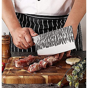 Kitory Meat Cleaver Heavy Duty Chinese Chefs Knife Forged Butcher Knife Handmade 8" Chopper Knife Traditional Kitchen Knife for Cutting Chopping Meats, Small Bones and Vegetables
