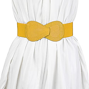 Allegra K Interlock Buckle 8-shaped Faux Leather Elastic Belt Cinch Waistband for Lady Fit Waist Girth:25"/63.5cm-37"/94cm Yellow