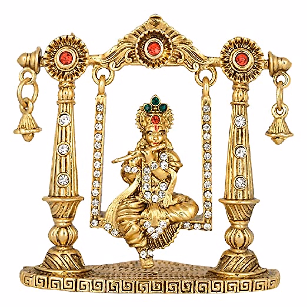 Metal Golden Lord Krishna Idol On Jhula Statue Car Dashboard Temple Puja Home Decor Office Showpiece 5.5 Cm Pack of 1 Pcs